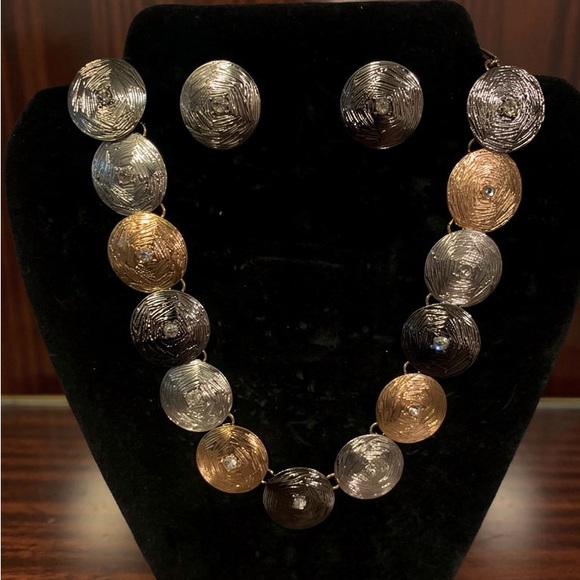 Jewelry | Elegant Silver Wmulti Color Disc Necklace And Earring Set ...